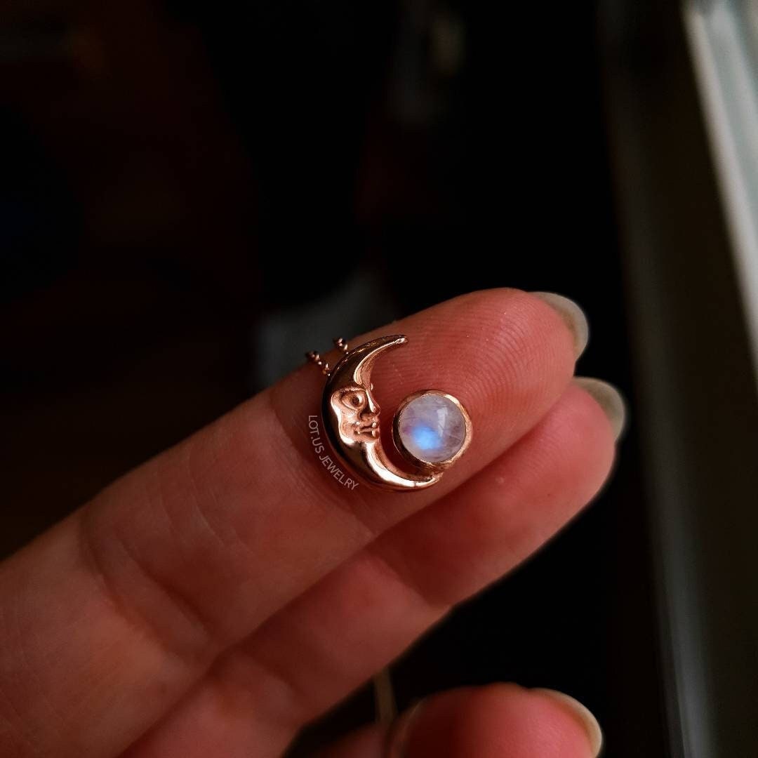 Tiny Moonstone Magical Crescent Moon Necklace 925 Sterling Silver ...