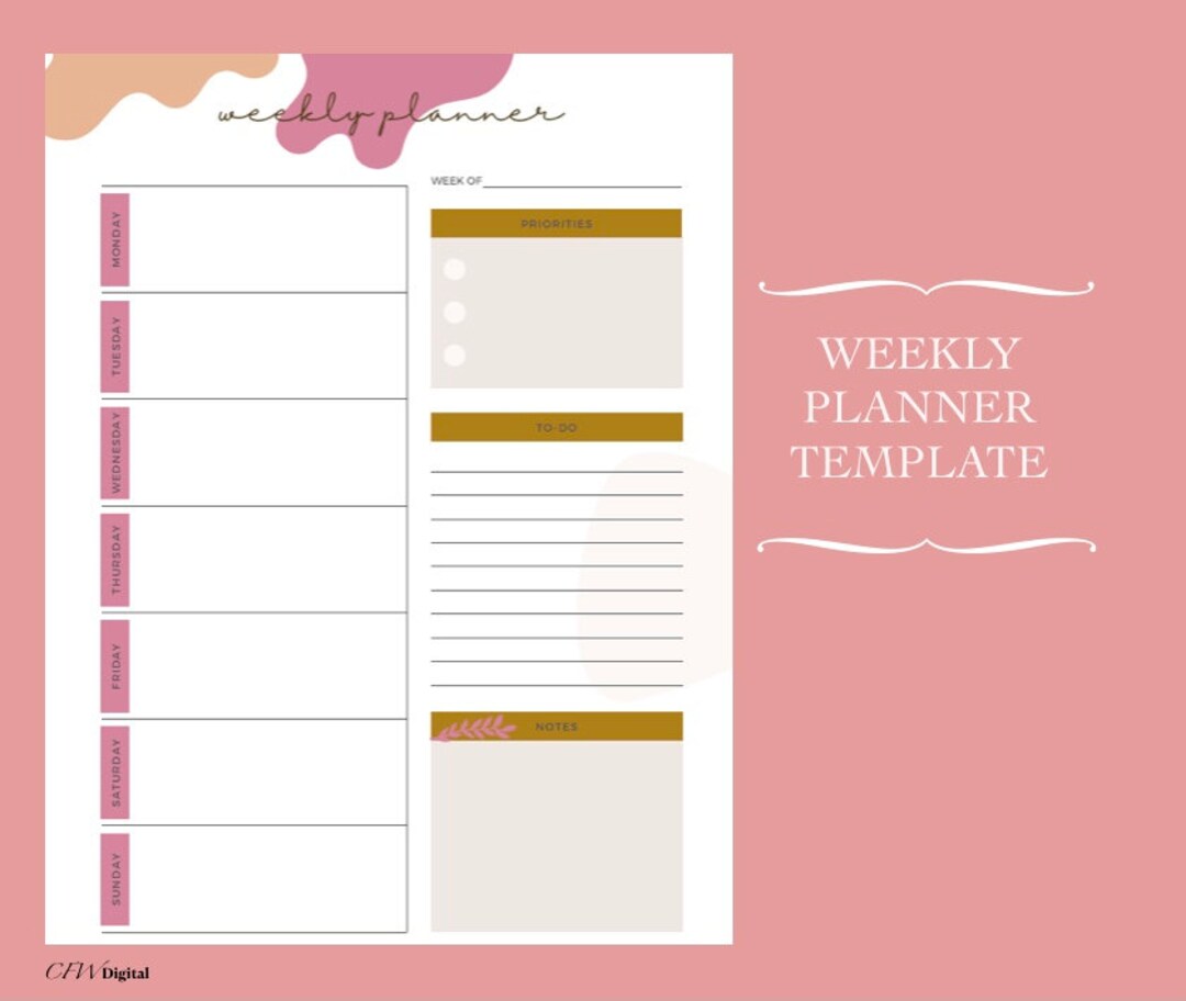Digital Weekly Planner Template - Etsy
