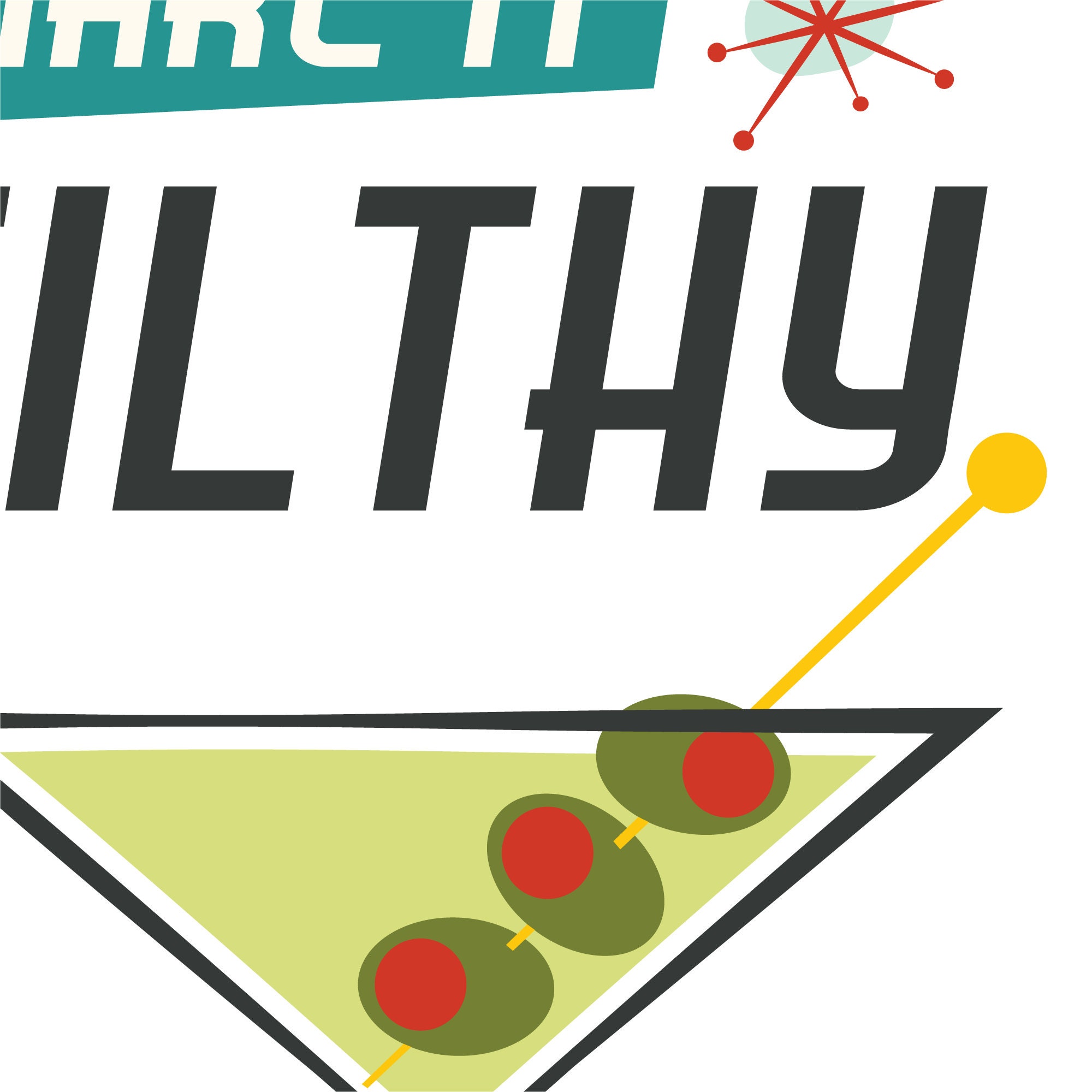 Dirty Martini Art Print, Bar Sign, Mid Century Modern Martini, Vintage ...