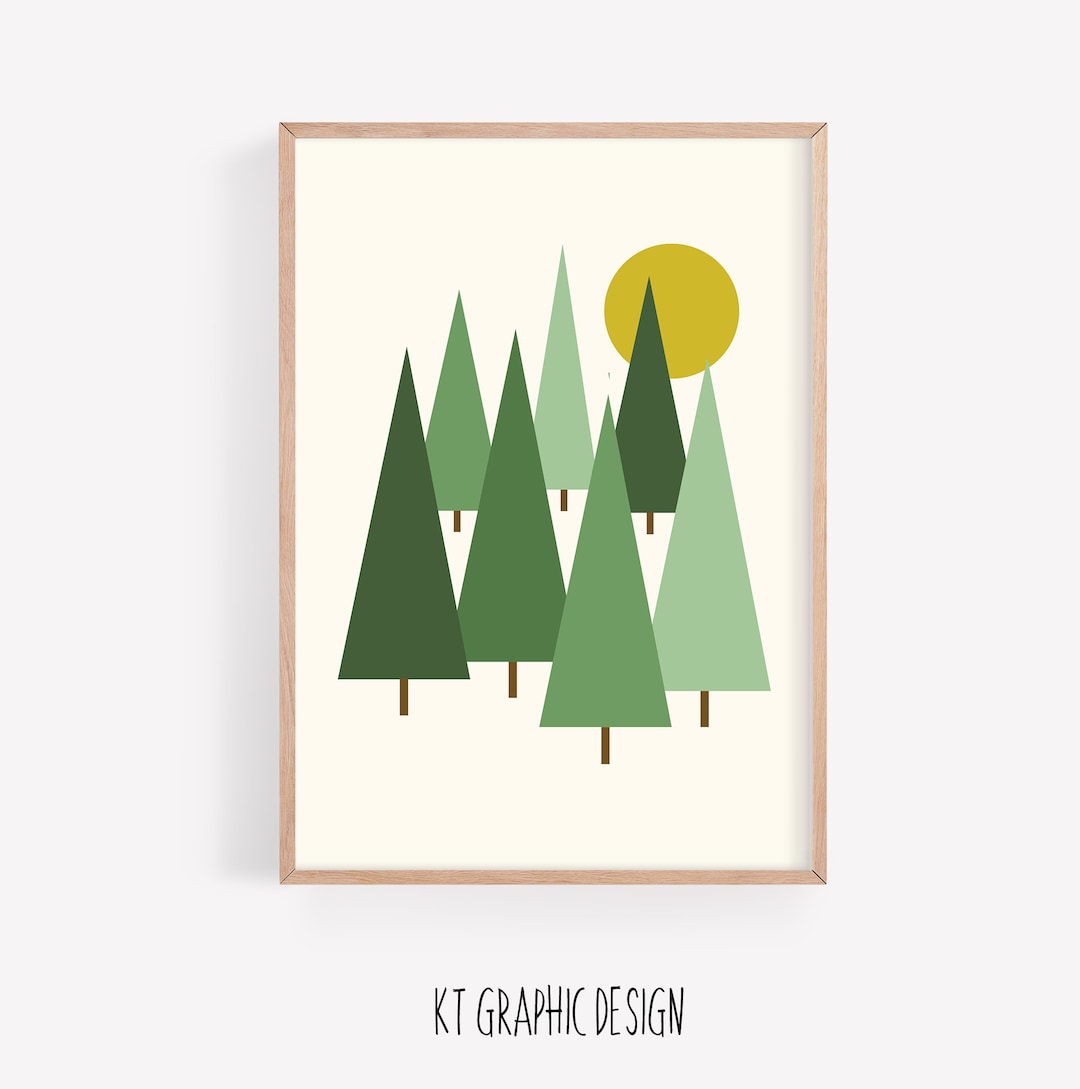 Mid Century Modern Trees Print, in the Woods Art Print, Retro Trees Art ...