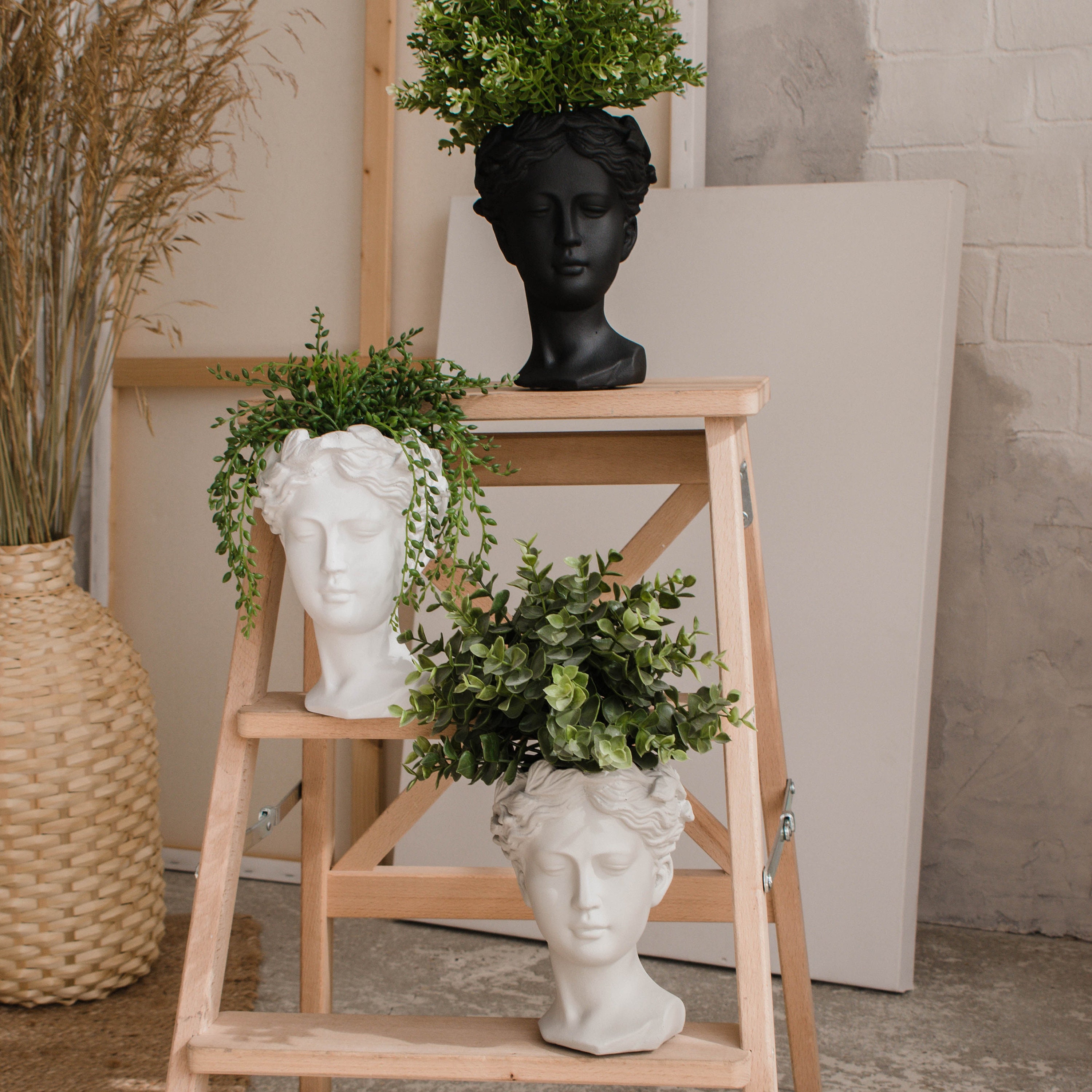 Set of Three Head Planters - Etsy