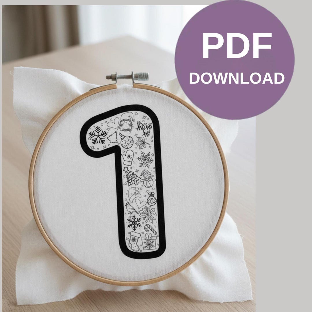 Number 1 Embroidery Pattern, Christmas Stick and Stitch Design for All ...