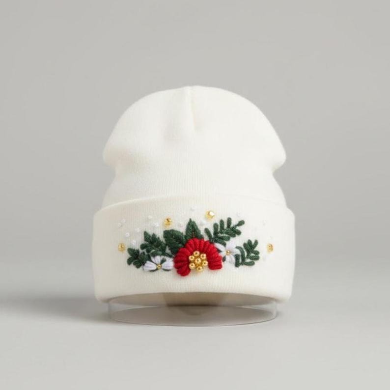 Hand Embroidered Valentine's Day Gift Floral Beanie: Romantic Winter ...