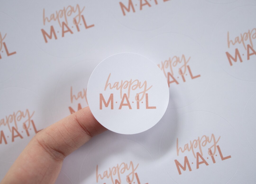 Boho Happy Mail Small Business Label Sticker for Letter Packaging ...
