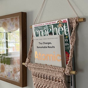 Crochet Wall Hanging Basket, Boho Book Holder, Cotton Tapestry - Etsy