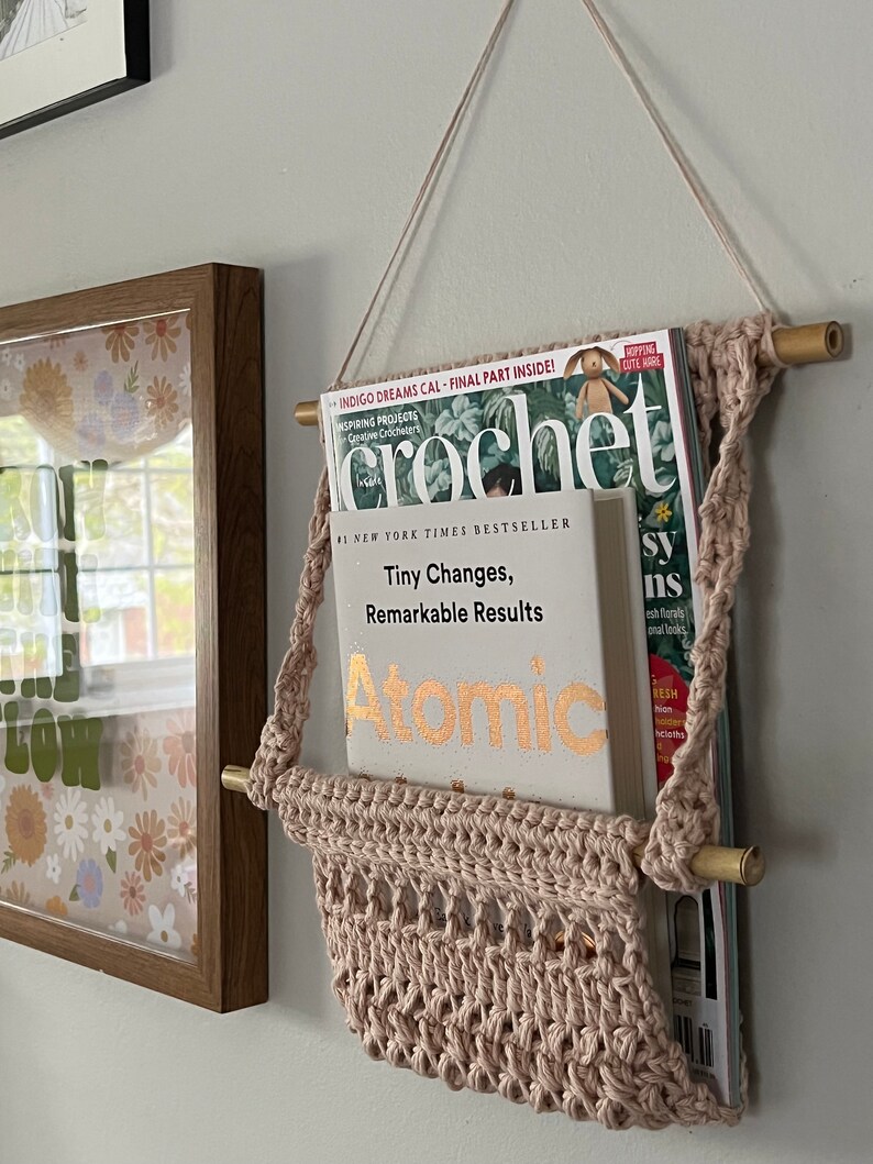 Crochet Wall Hanging Basket, Boho Book Holder, Cotton Tapestry - Etsy