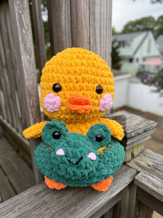Mr Quacky Duck Amigurumi Crochet Plushie With Frog Friend - Etsy