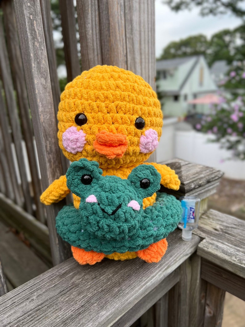 Mr Quacky Duck Amigurumi Crochet Plushie With Frog Friend Floaty - Etsy