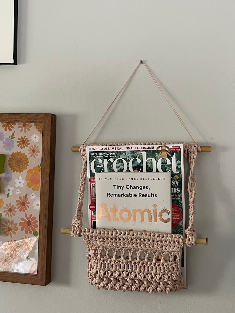 Crochet Wall Hanging Basket, Boho Book Holder, Cotton Tapestry - Etsy