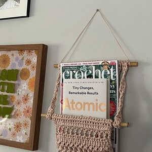 Crochet Wall Hanging Basket, Boho Book Holder, Cotton Tapestry - Etsy