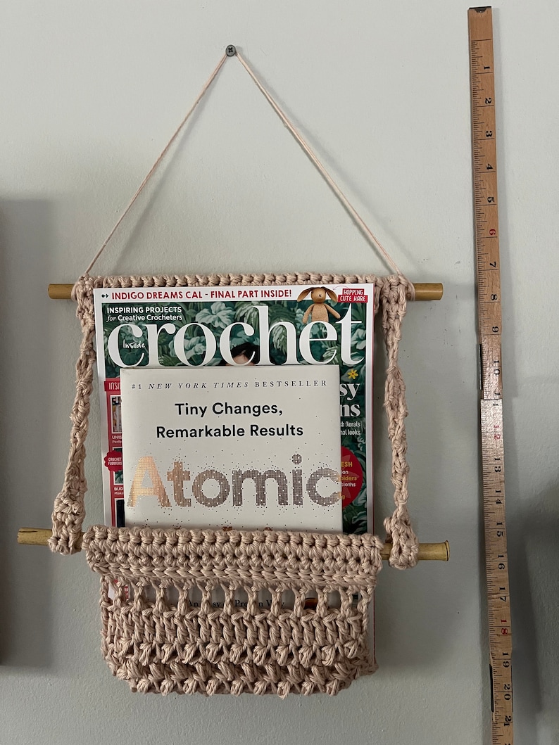 Crochet Wall Hanging Basket, Boho Book Holder, Cotton Tapestry - Etsy