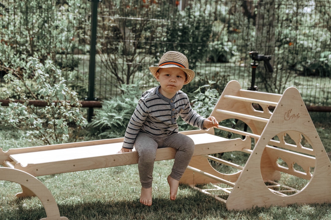 Triángulo de Pikler con tobogán de doble cara y puente de escalada - Etsy México