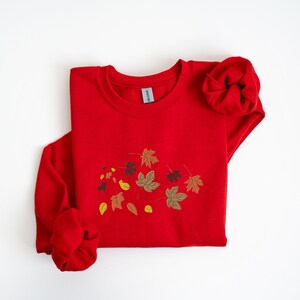 Embroidered Fall Leaves Crewneck, Cute Fall Foliage Sweatshirt, Autumn ...