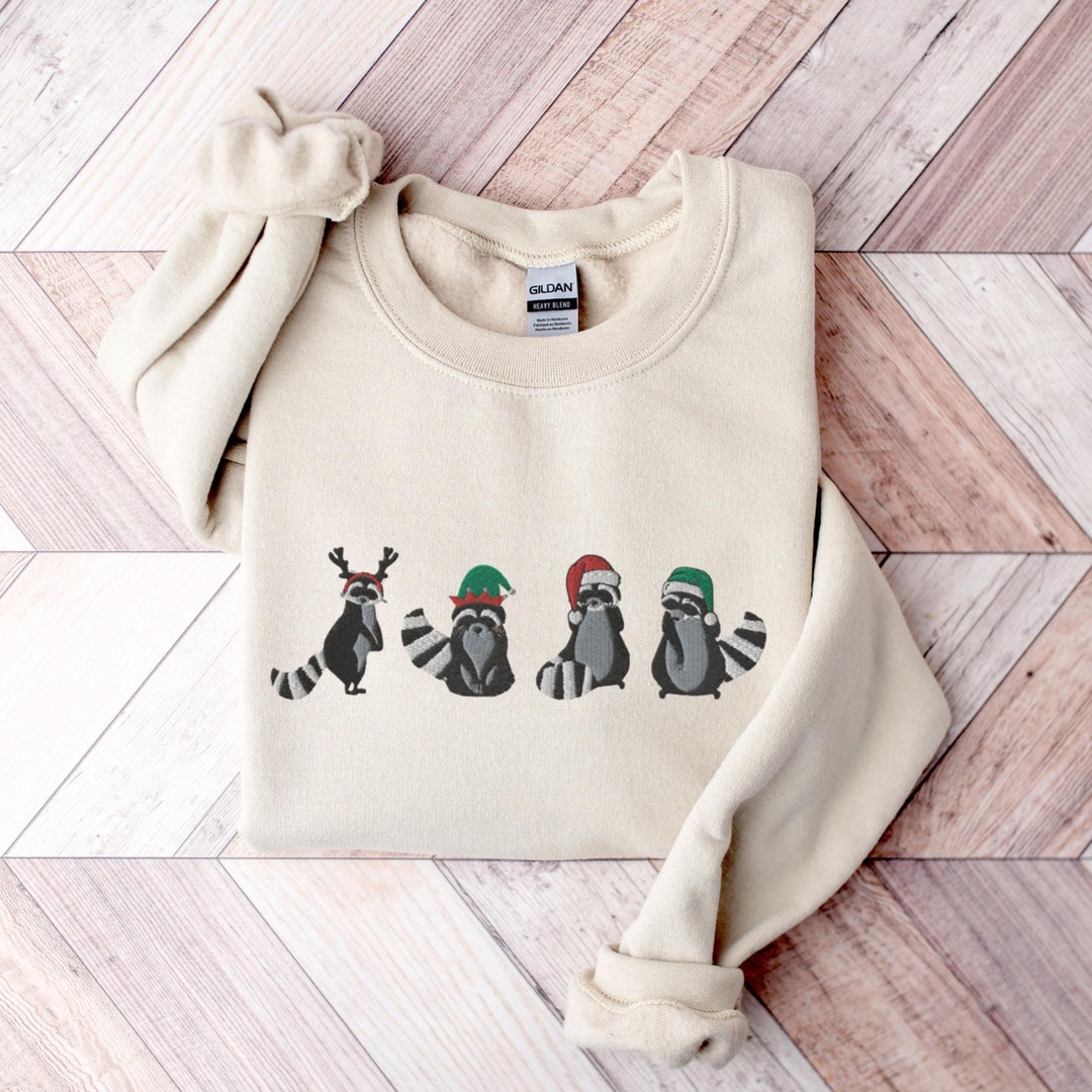 EMBROIDERED Christmas Raccoon Sweatshirt, Cute Holiday Season Sweater ...