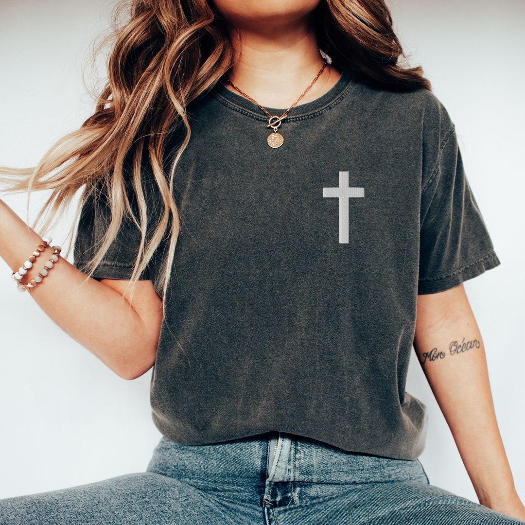 Embroidered Cross Comfort Colors Shirt, Christian Tshirt, Cross ...