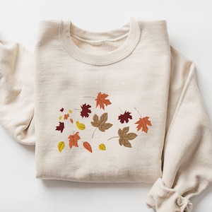 Embroidered Fall Leaves Crewneck, Cute Fall Foliage Sweatshirt, Autumn ...