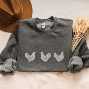 Embroidered Chicken Sweatshirt, Chicken Farmer Crewneck, Leghorn ...