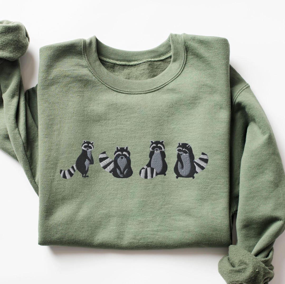 EMBROIDERED Raccoon Sweatshirt, Cute Raccoons Sweater, Raccoon Crewneck ...