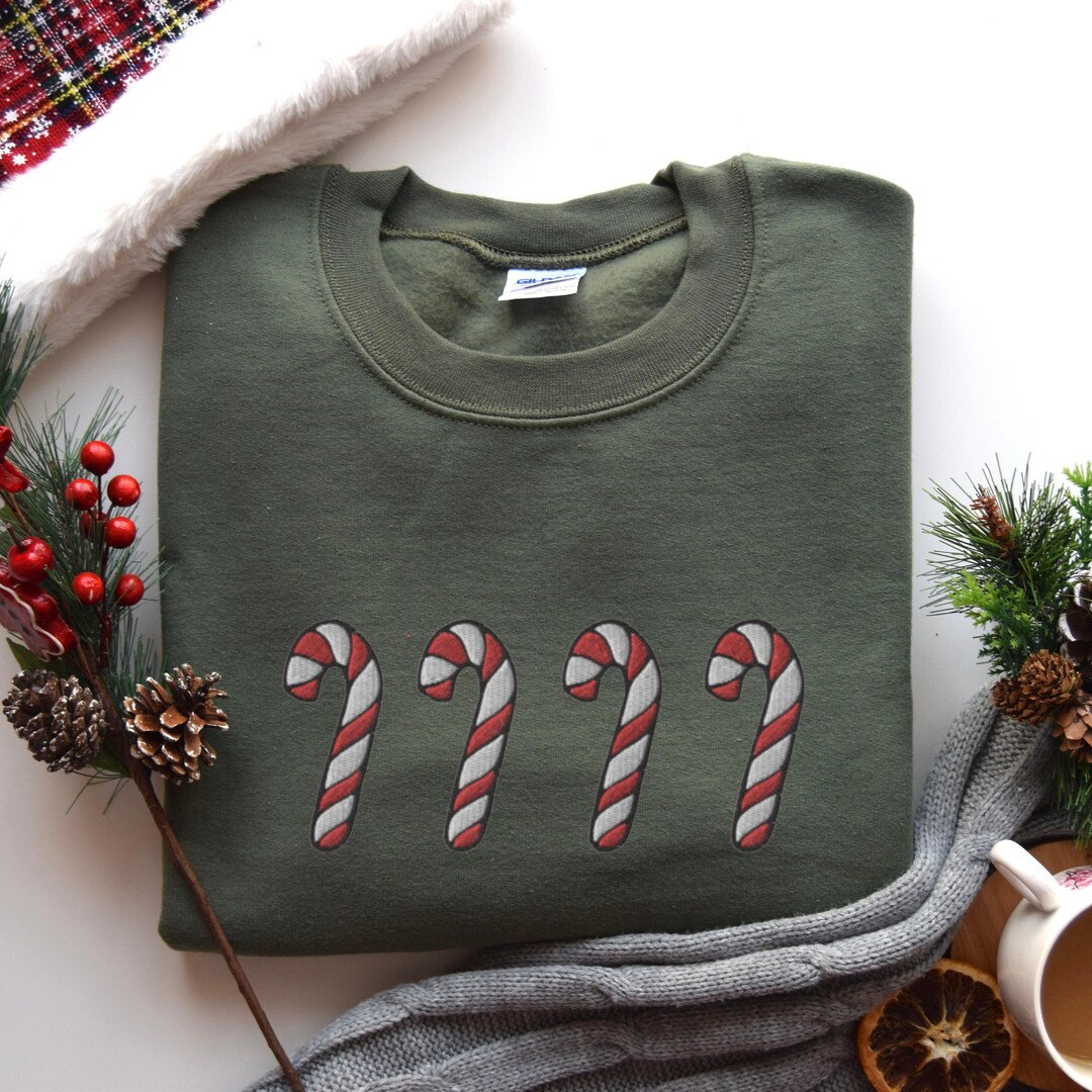 Embroidered Christmas Candy Cane Sweatshirt, Cute Festive Candy ...