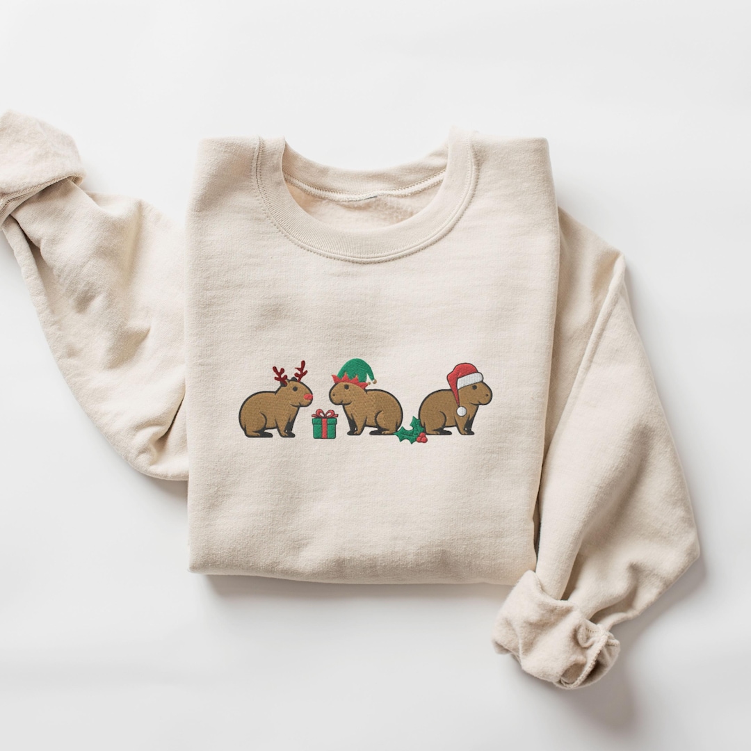 EMBROIDERED Christmas Capybara Sweatshirt, Holiday Capy Sweater, Cute ...