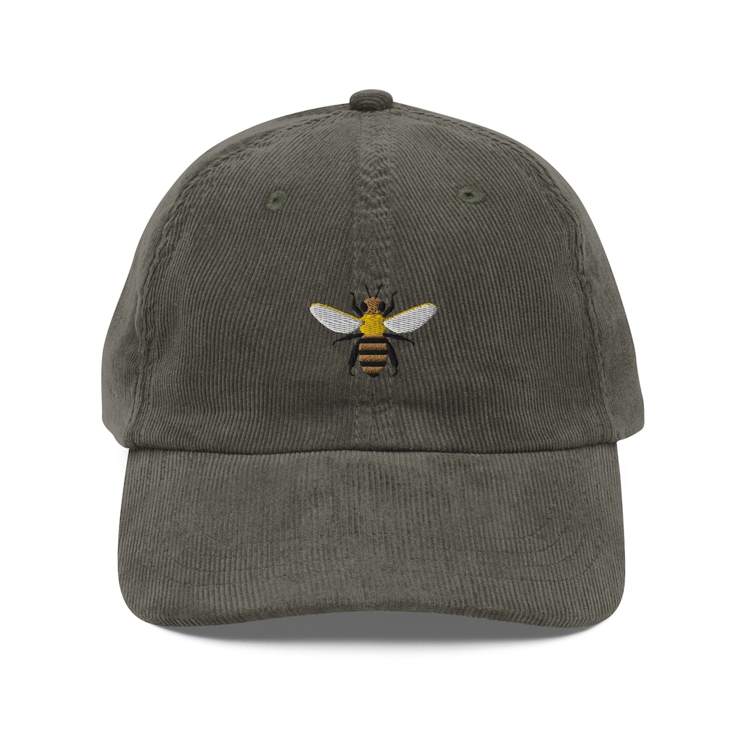 Bee Corduroy Cap, Embroidered Bee Baseball Cap, Bee Embroidery Six ...