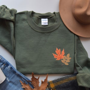 Embroidered Autumn Leaves Sweatshirt, Fall Foliage Shirt, Thanksgiving ...