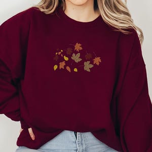 Embroidered Fall Leaves Crewneck, Cute Fall Foliage Sweatshirt, Autumn ...
