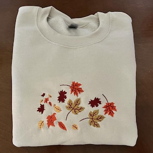 Embroidered Fall Leaves Crewneck, Cute Fall Foliage Sweatshirt, Autumn ...