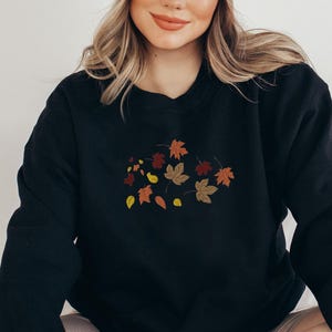 Embroidered Fall Leaves Crewneck, Cute Fall Foliage Sweatshirt, Autumn ...