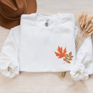 Embroidered Autumn Leaves Sweatshirt, Fall Foliage Shirt, Thanksgiving ...