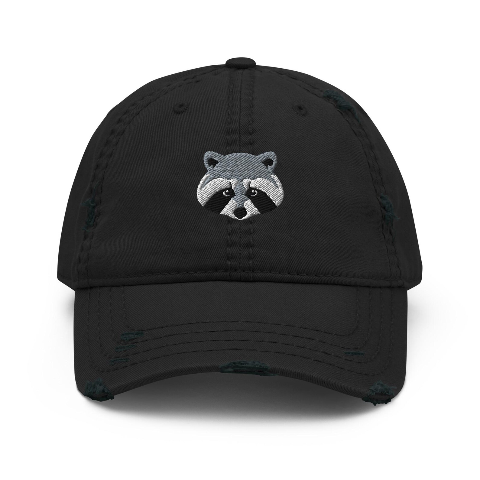Raccoon Baseball Cap, Embroidered Raccoon Face Distressed Hat, Raccoon ...