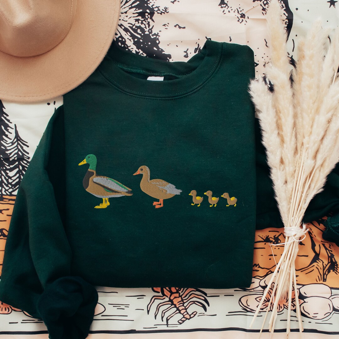 Embroidered Duck Family Sweatshirt, Mallard Crewneck, Mom Dad Ducklings ...