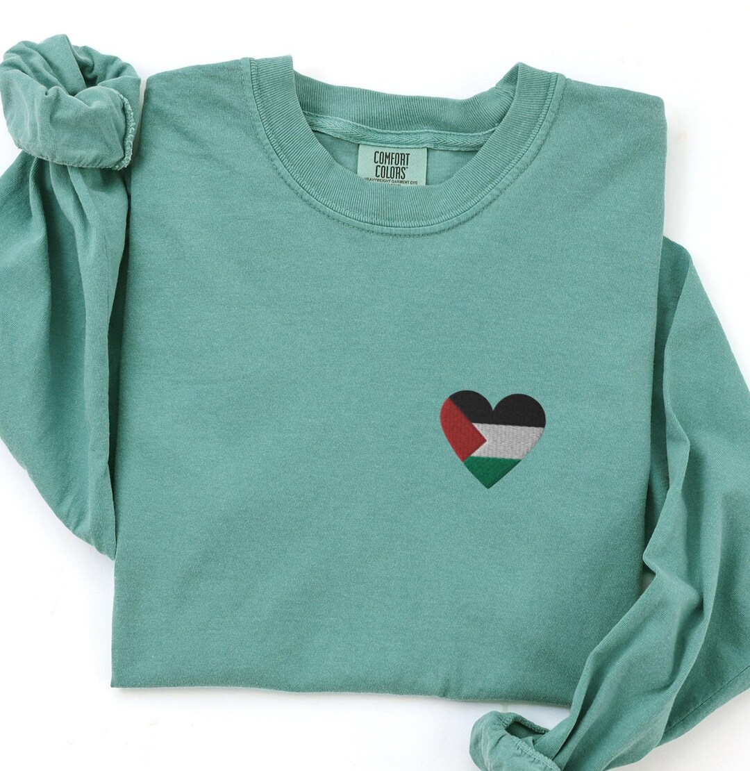 Embroidered Palestine Heart Flag Long Sleeve Shirt, Comfort Colors Pro ...