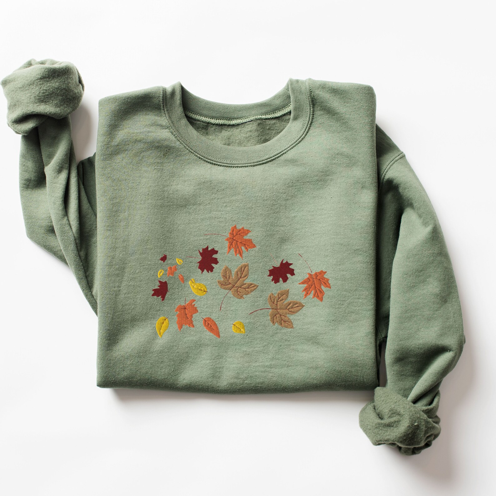 Embroidered Fall Leaves Crewneck, Cute Fall Foliage Sweatshirt, Autumn ...