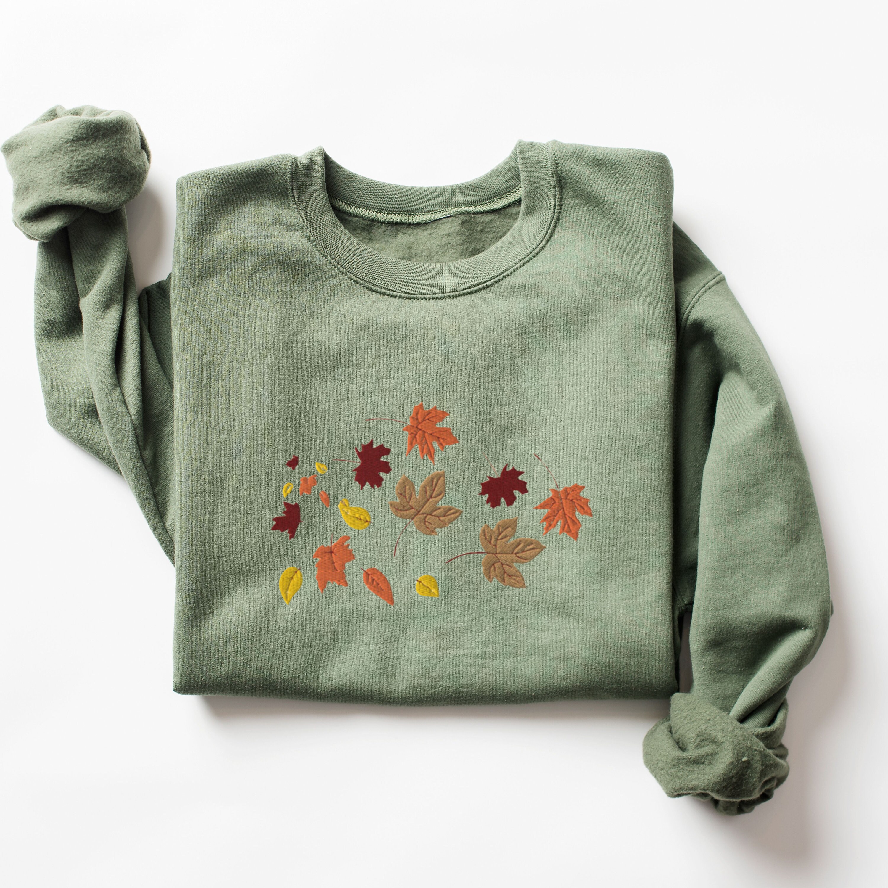 Embroidered Fall Leaves Crewneck, Cute Fall Foliage Sweatshirt, Autumn ...