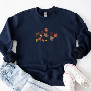 Embroidered Falling Leaves Sweatshirt, Fall Leaves Crewneck, Autumn ...