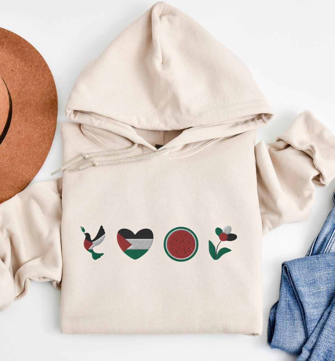 Embroidered Palestine Flag Hoodie, Palestine Support Pullover ...