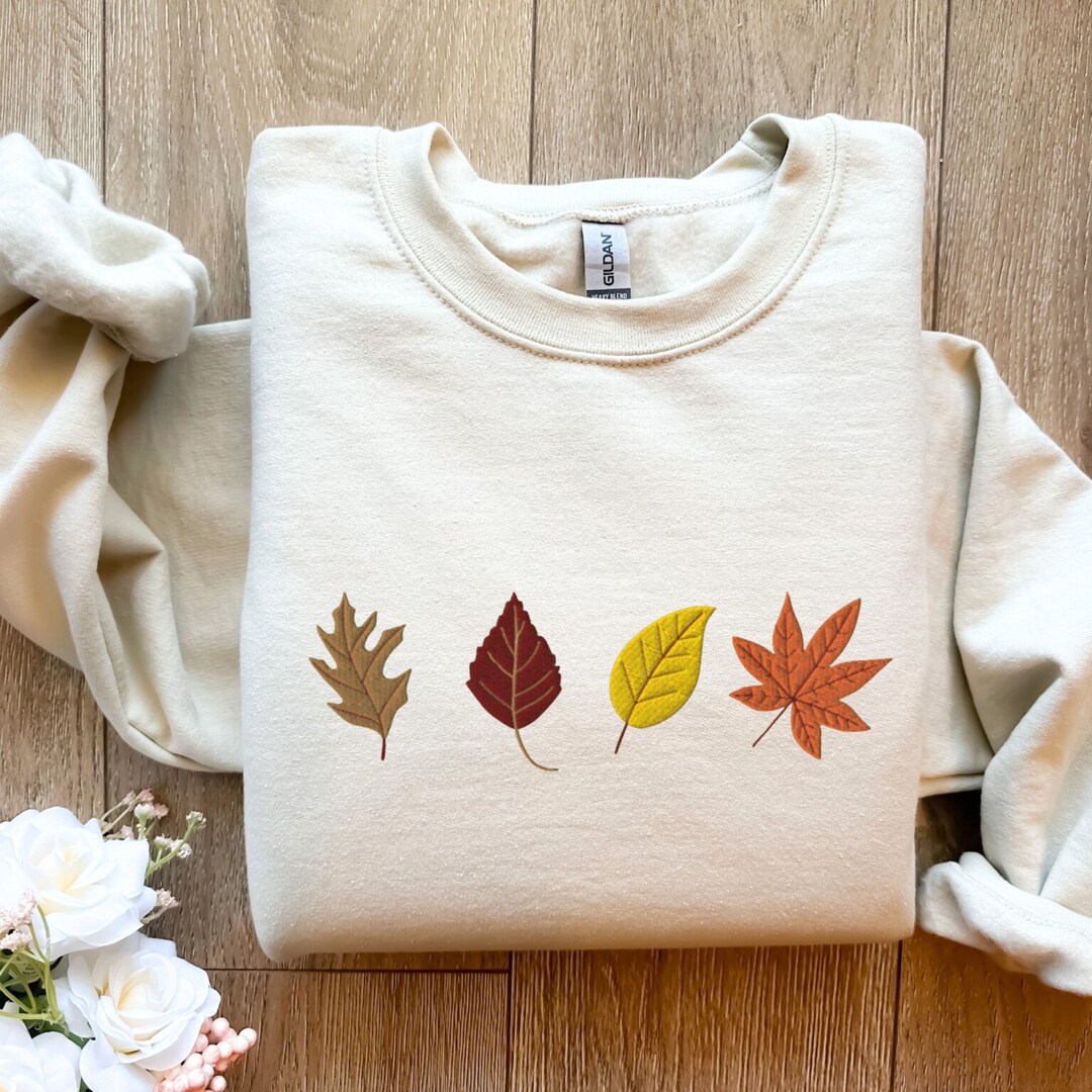 Fall Leaves Sweatshirt Embroidered, Autumn Leaves Crewneck, Cute Fall ...