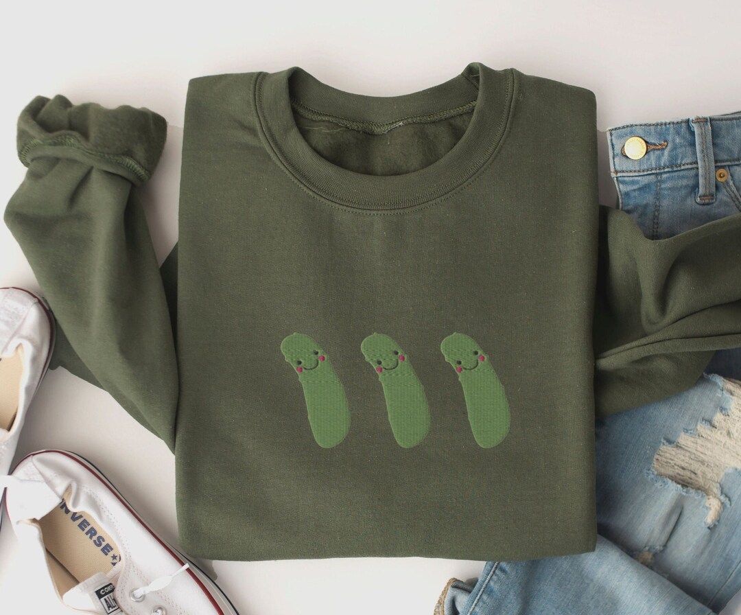 Embroidered Pickles Sweatshirt, Cute Pickle Embroidery Crewneck, Pickle ...
