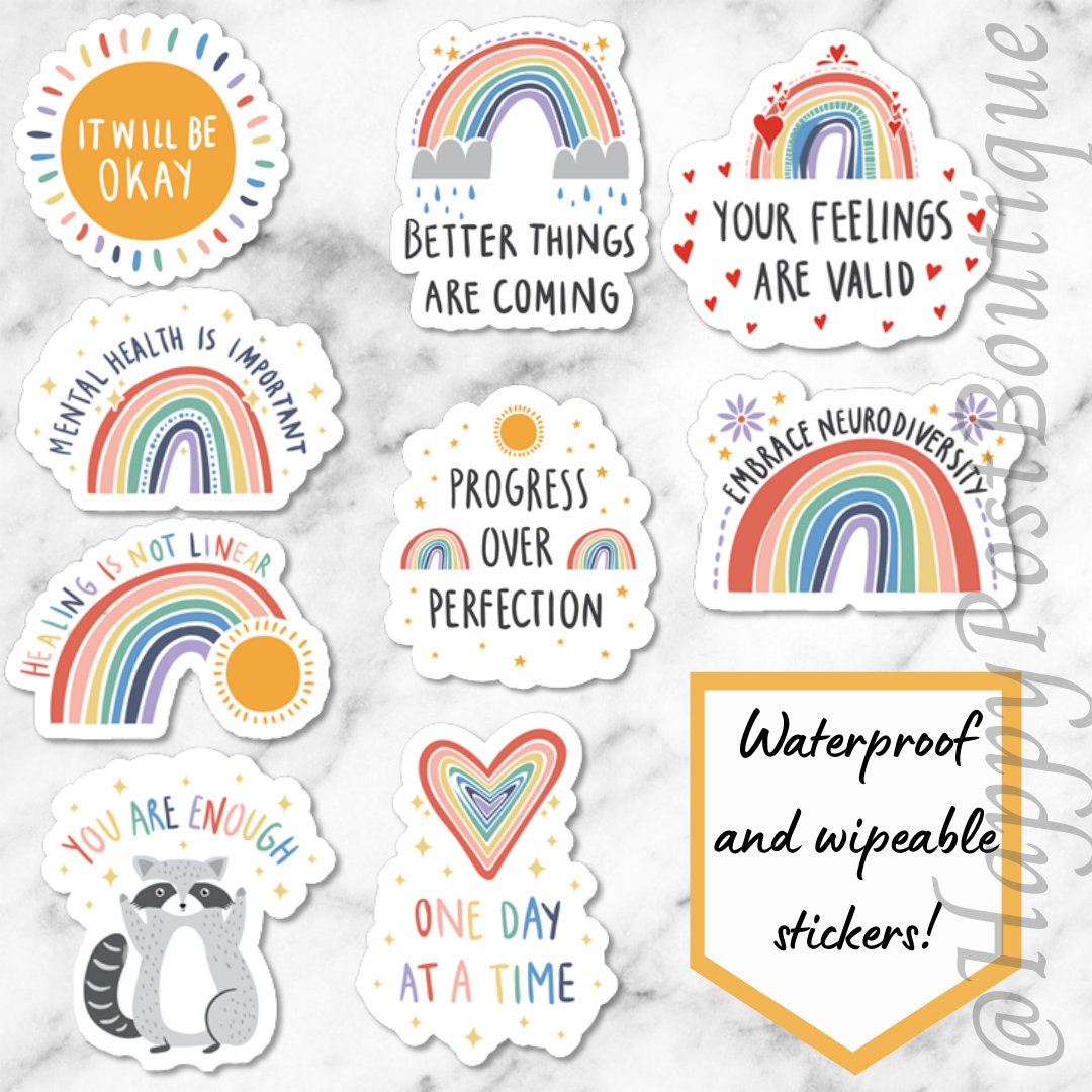 Pastel Rainbow Stickers Mental Health Support Positive Reminder ...