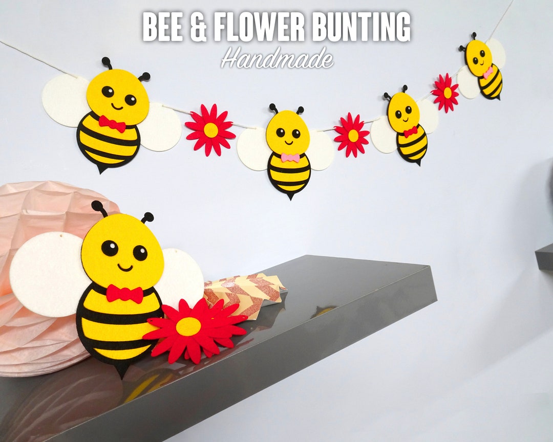 Bumblebee & Flower Bunting | Insect Decoration Banner | Felt Bees, Red ...
