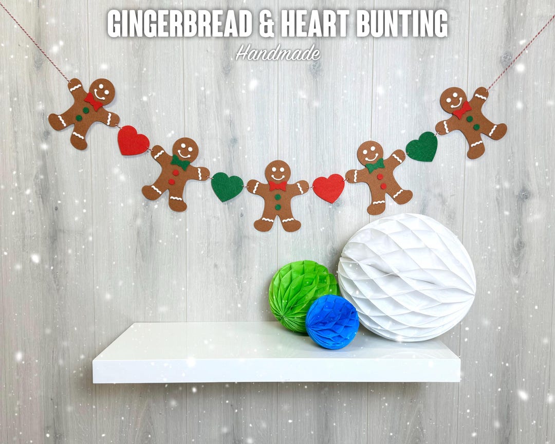 Gingerbread Man With Hearts Christmas Bunting | Handmade Festive ...