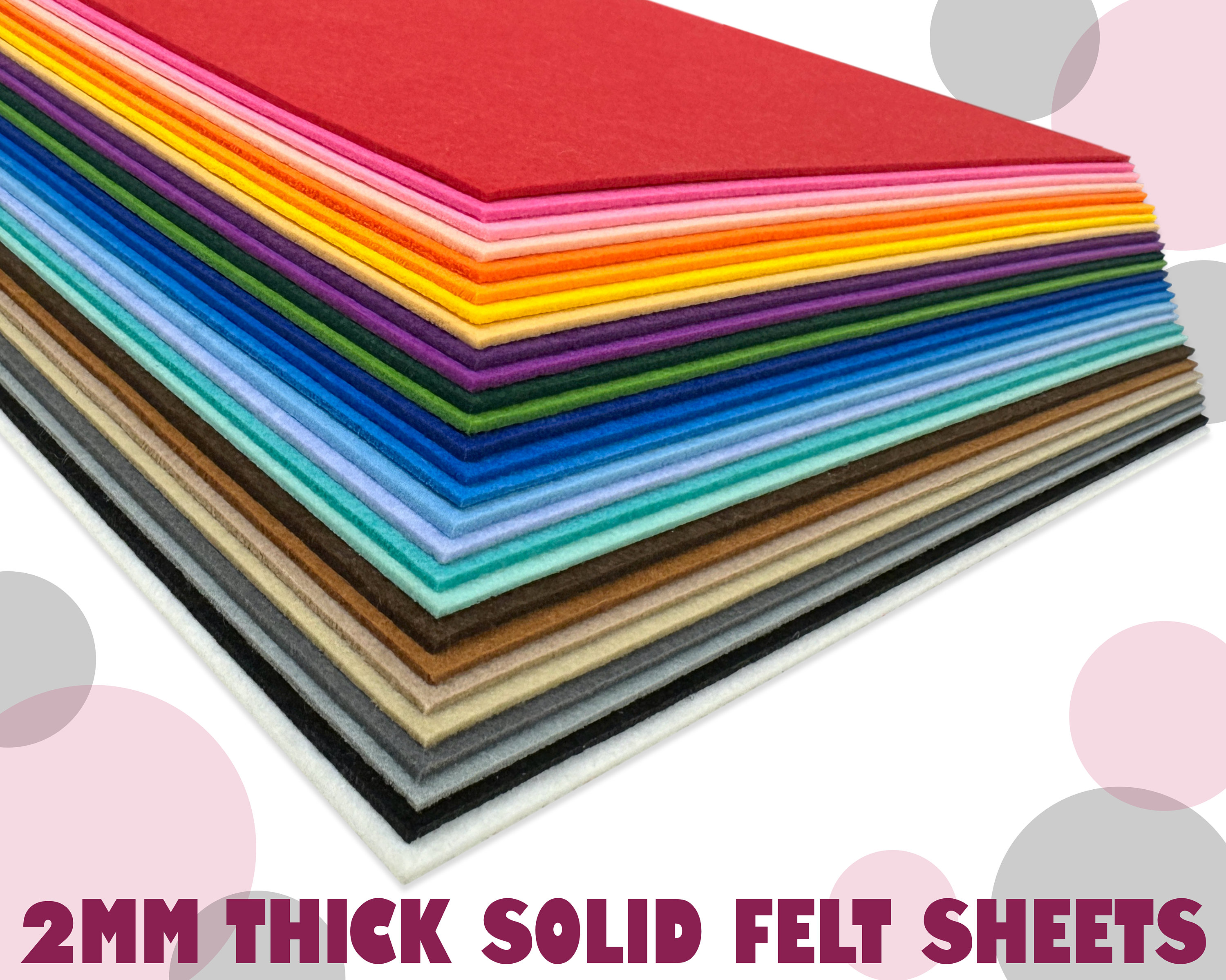 2mm Thick Solid Felt Sheets | Pack of 10 | 30x25 or 50x30cm Crafting ...