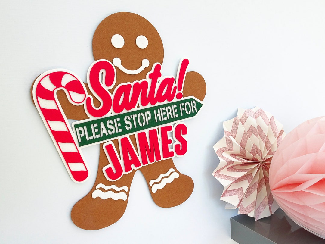Personalised Christmas Gingerbread Man Sign | Santa Please Stop Here ...