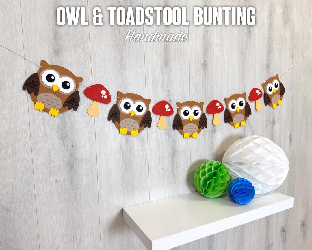 Owl and Toadstool Felt Bunting | Woodland Animal Banner | 15cm Handmade ...