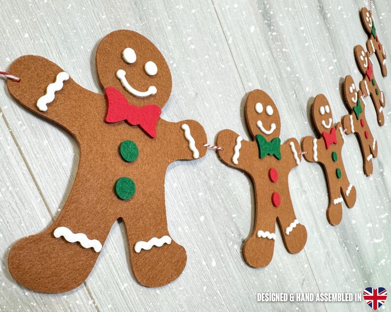 Gingerbread Man Christmas Bunting | Handmade Festive Banner | Felt With ...