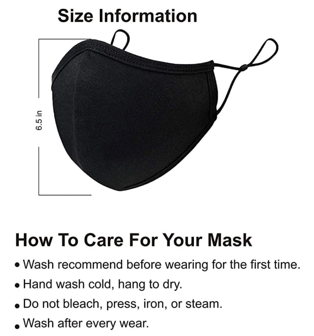 Sports Gym Face Mask- Black Face Mask - Adjustable Earloops, Fits All ...