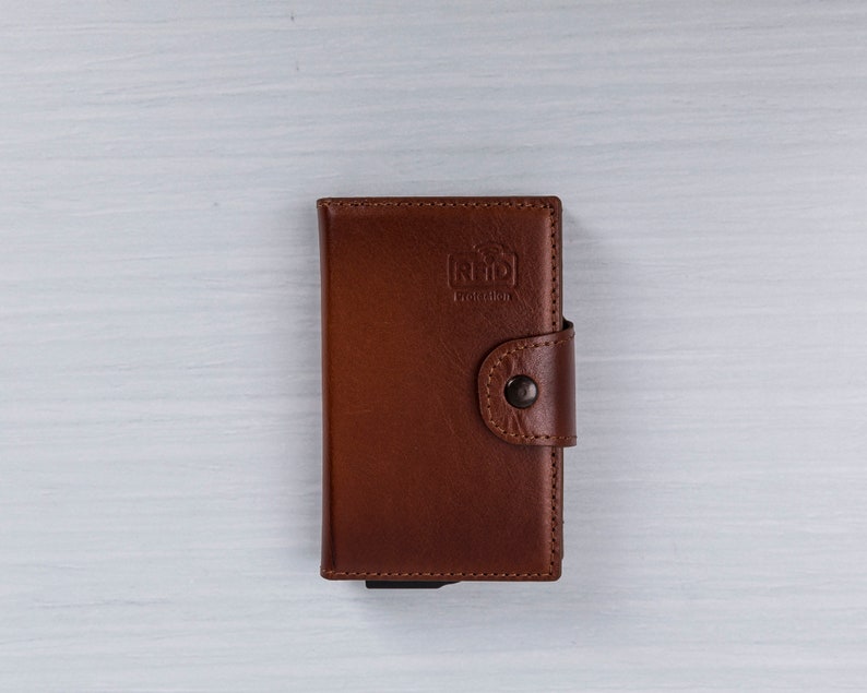 Personalized Brown Leather Pop up Wallet: RFID Blocking Card Holder - Etsy