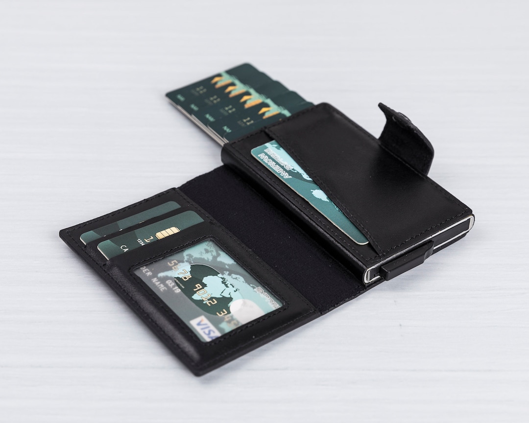 Personalized Leather Pop up Wallet, RFID Blocking Mechanical Card ...