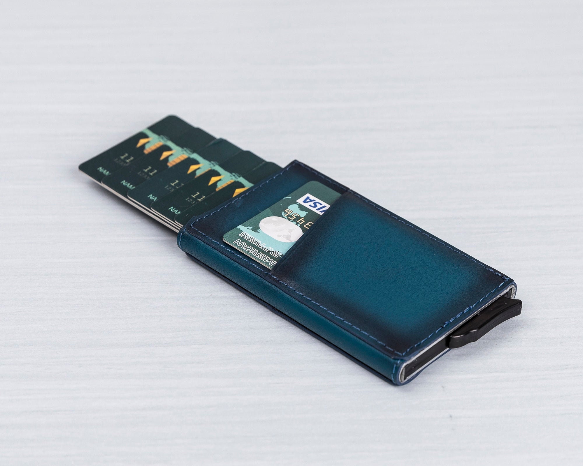 Leather Pop up Wallet, RFID Blocking Mechanical Card Holder, Mini ...